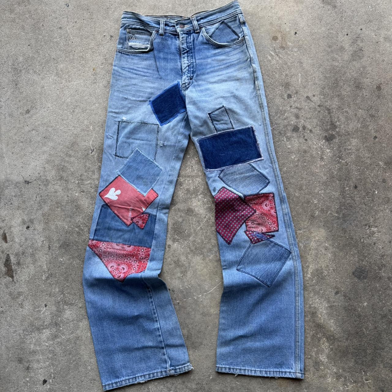 Vintage patchwork jeans Size 32x32 Great... | Depop