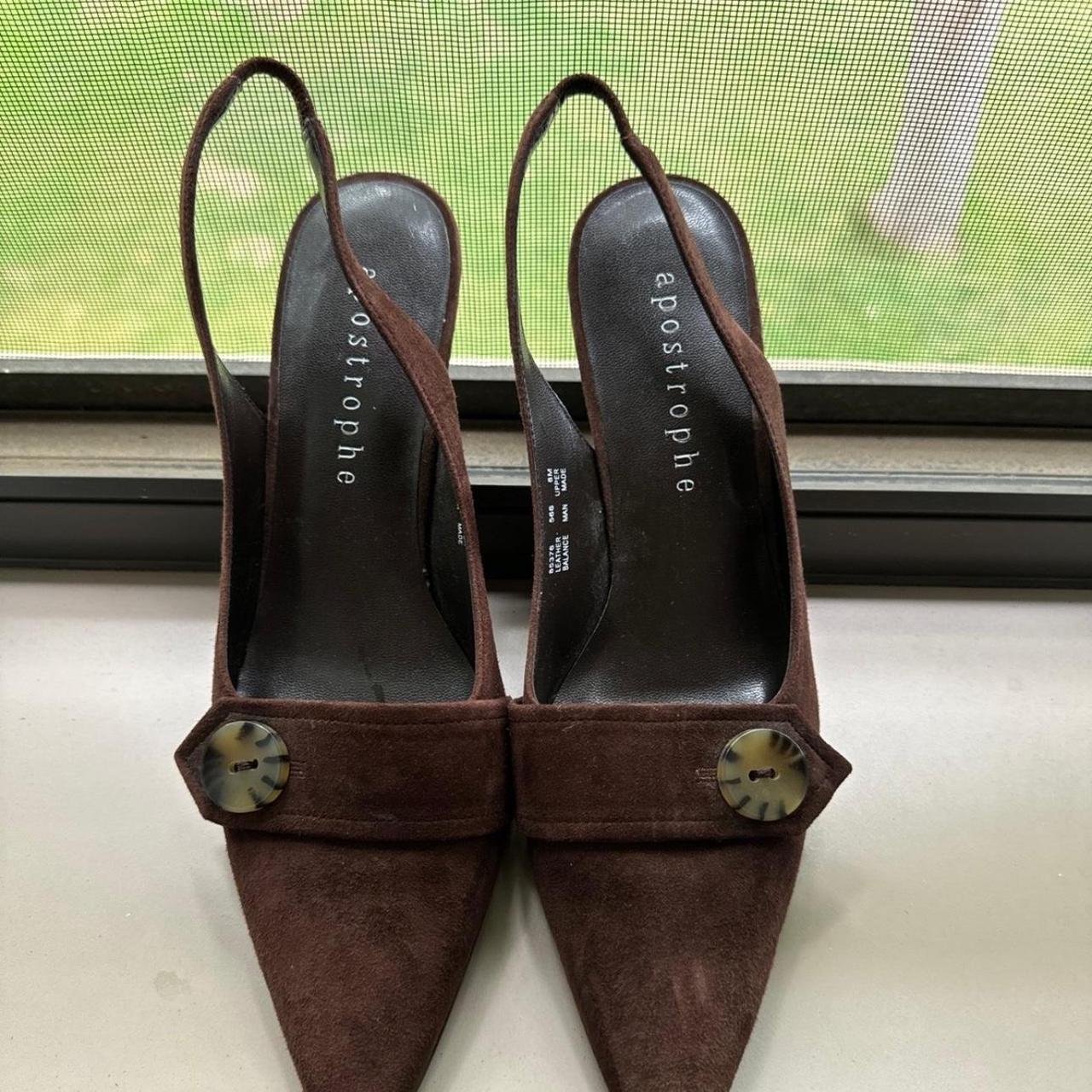 Apostrophe Brown Button Suede Leather Pointed Toe... - Depop