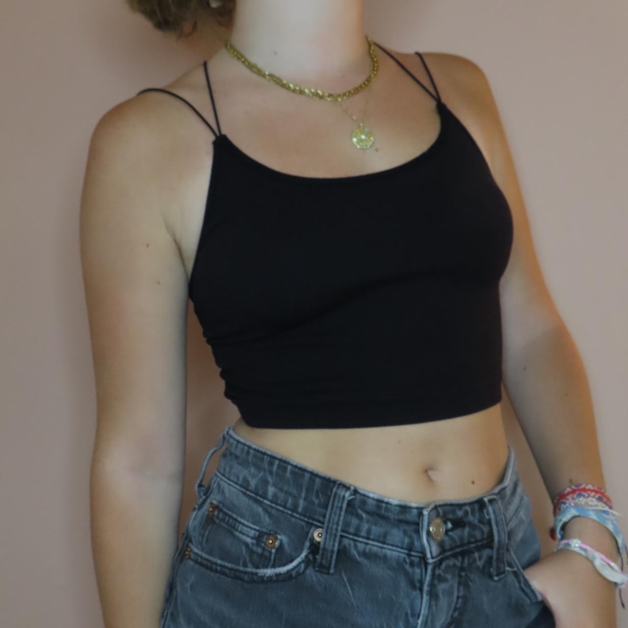 strappy back black tank top!! really really comfy;... - Depop