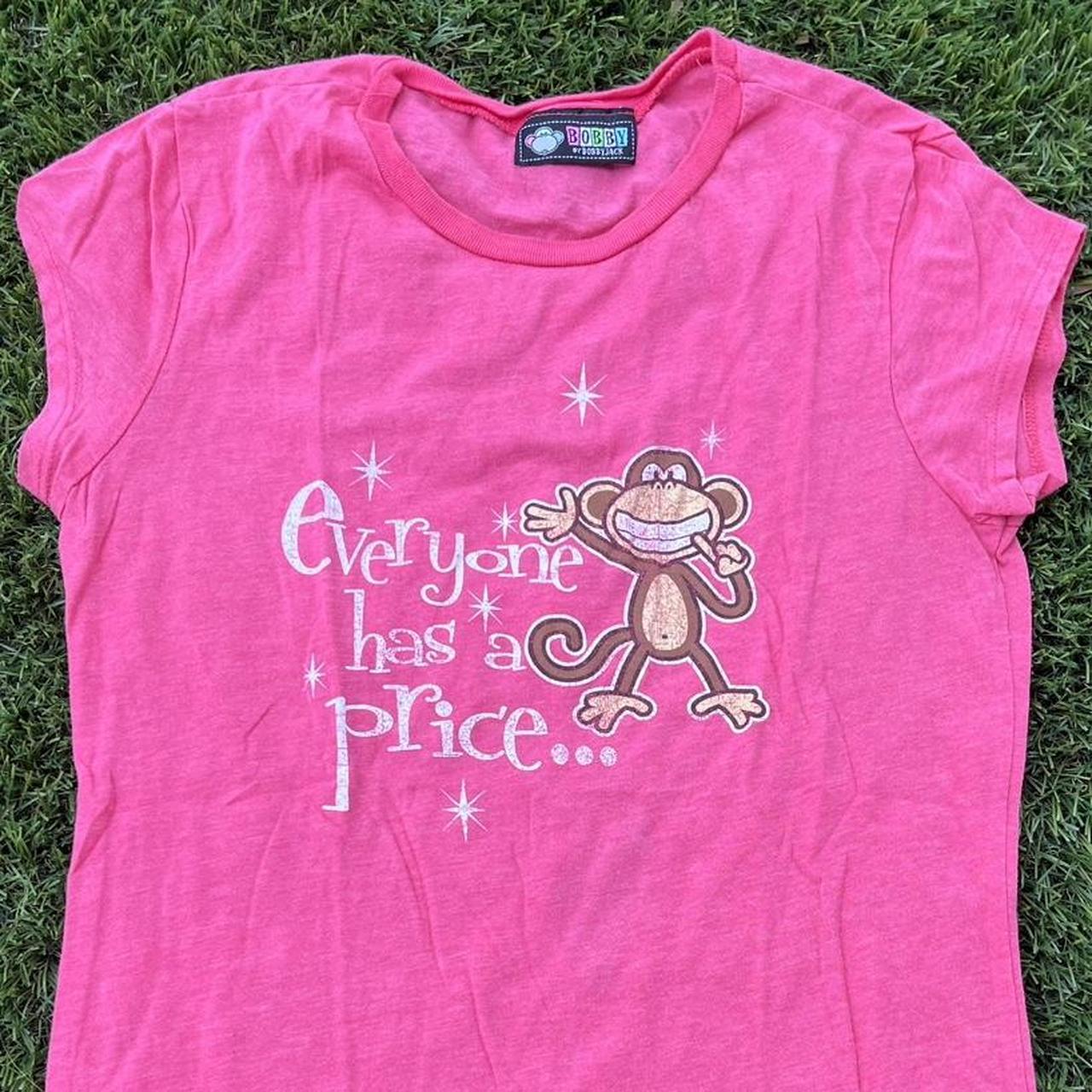 vintage bobby jack Pink graphic tee with monkey... - Depop