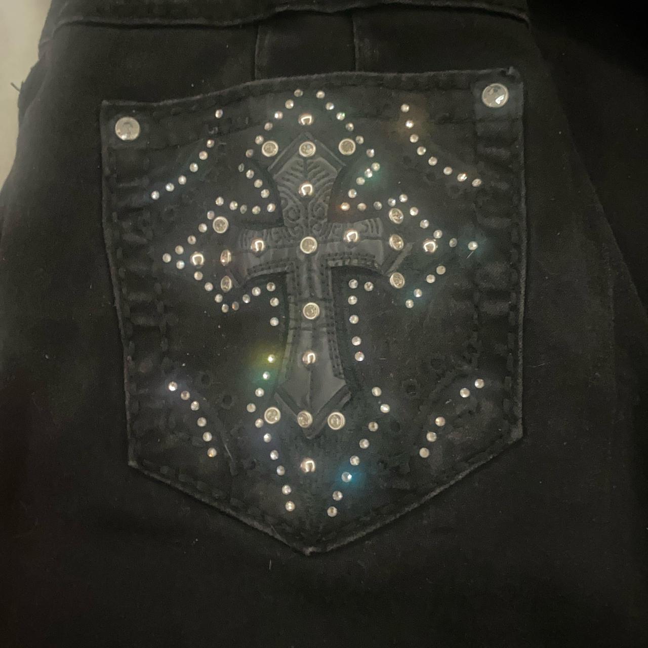 Black flared jeans with cross rhinestones on the... - Depop