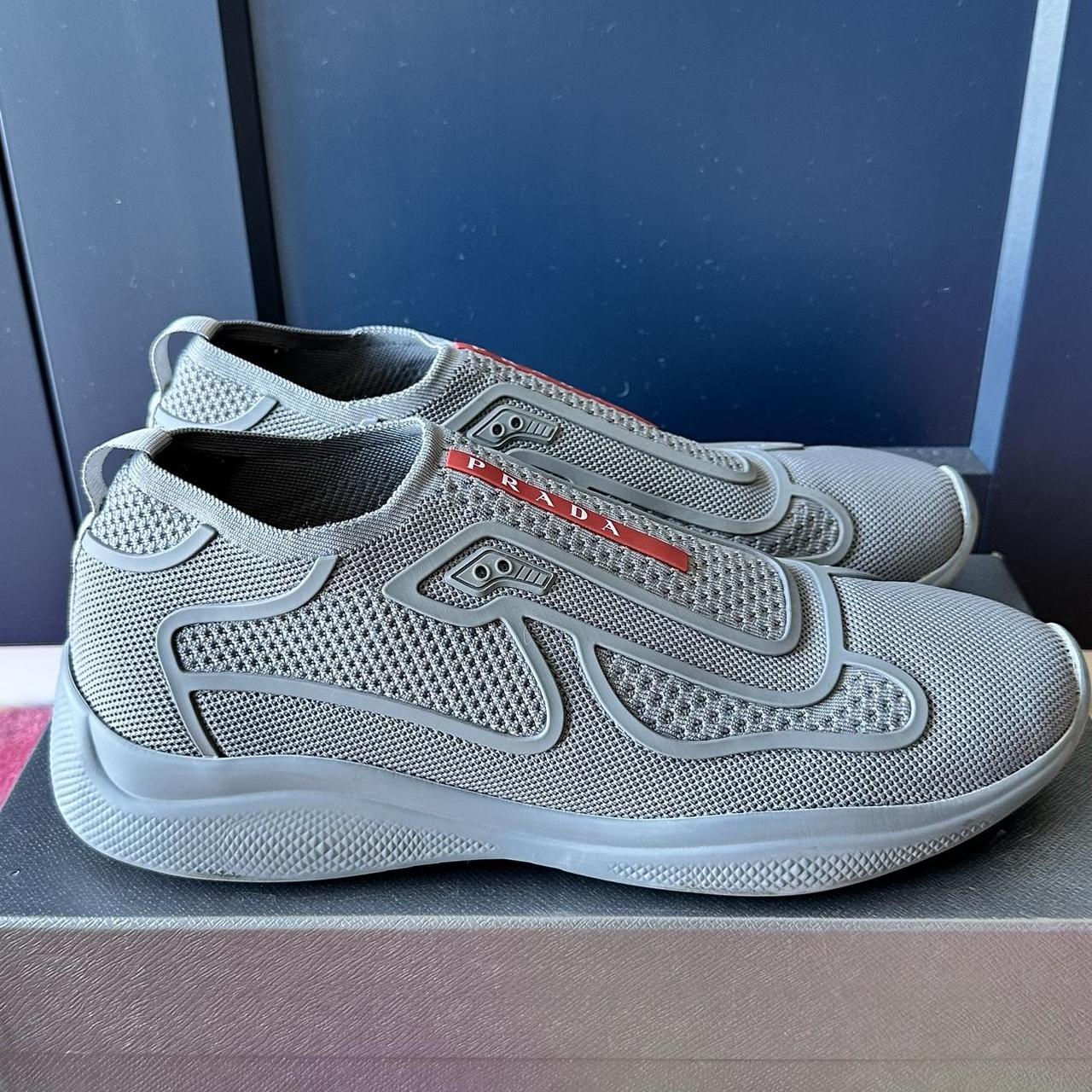 Prada Knit Trophy Runner Trainers UK 9 grey worn 3-4... - Depop
