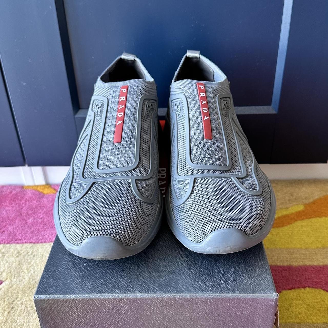 Prada Knit Trophy Runner Trainers UK 9 grey worn 3-4... - Depop