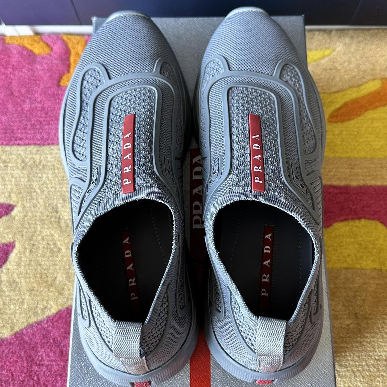 Prada Knit Trophy Runner Trainers UK 9 grey worn 3-4... - Depop