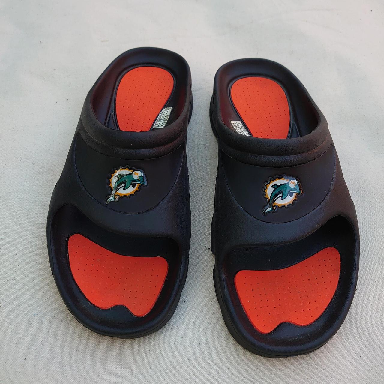 Vintage miami dolphin Reebok slides size 12 - Depop