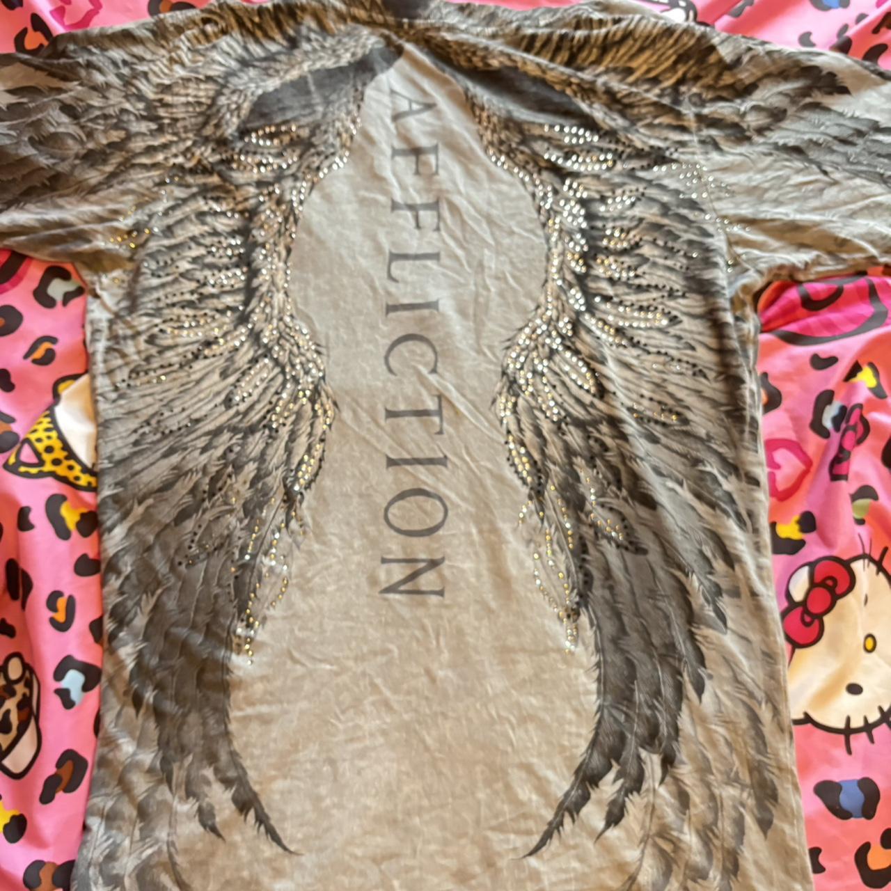 Grey and black affliction angel wings graphic tee... - Depop