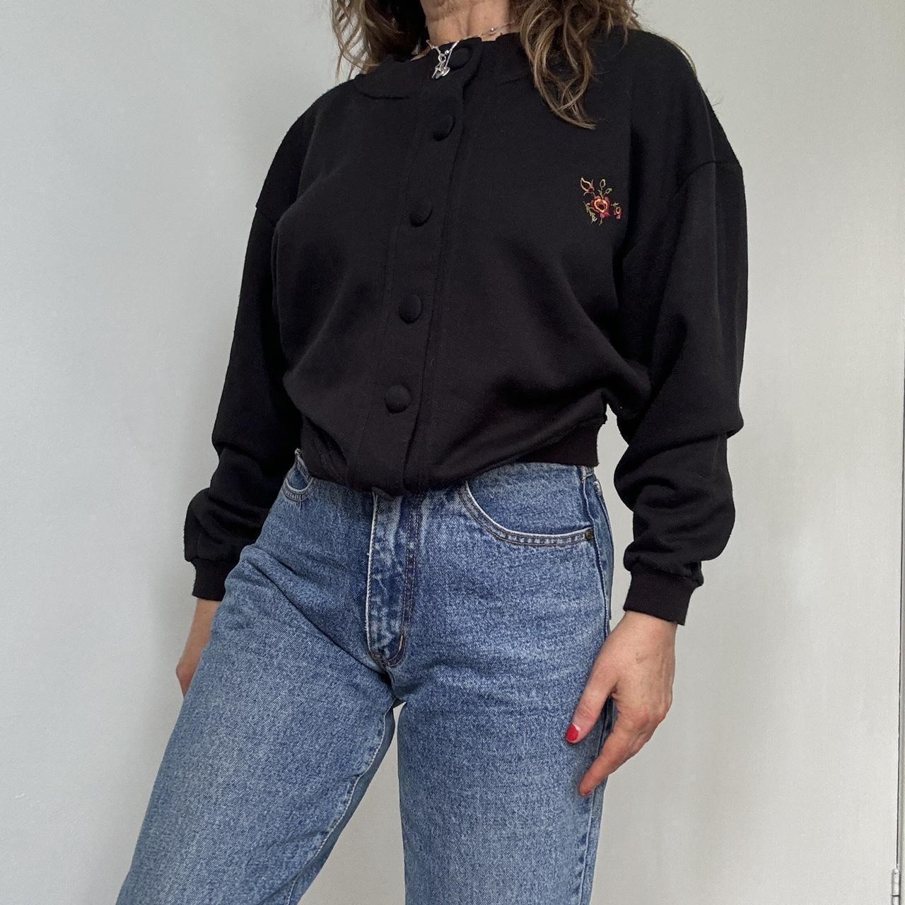Vintage Black embroidered cropped cardigan A... - Depop