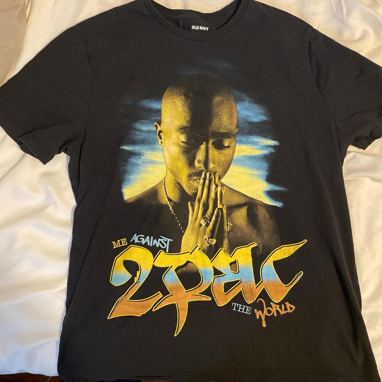 Large Tupac Shakur 2Pac black and yellow t-shirt... | Depop