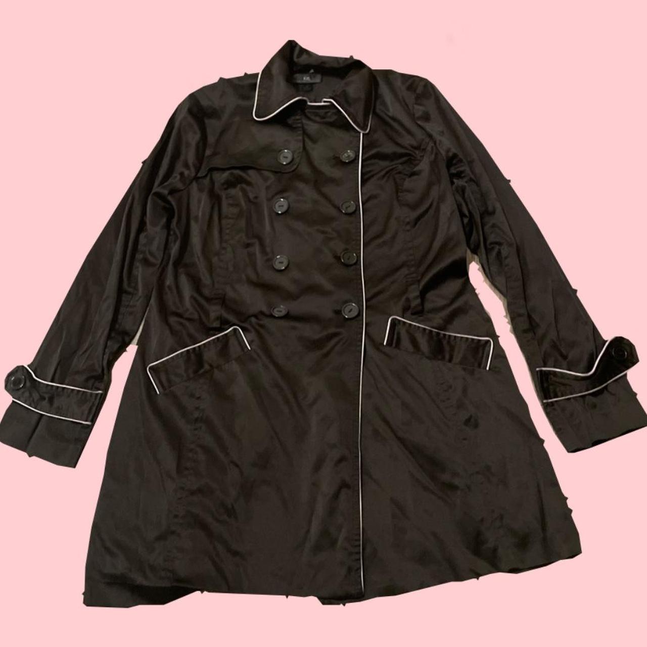 Black & white polyester trench coat with white... - Depop