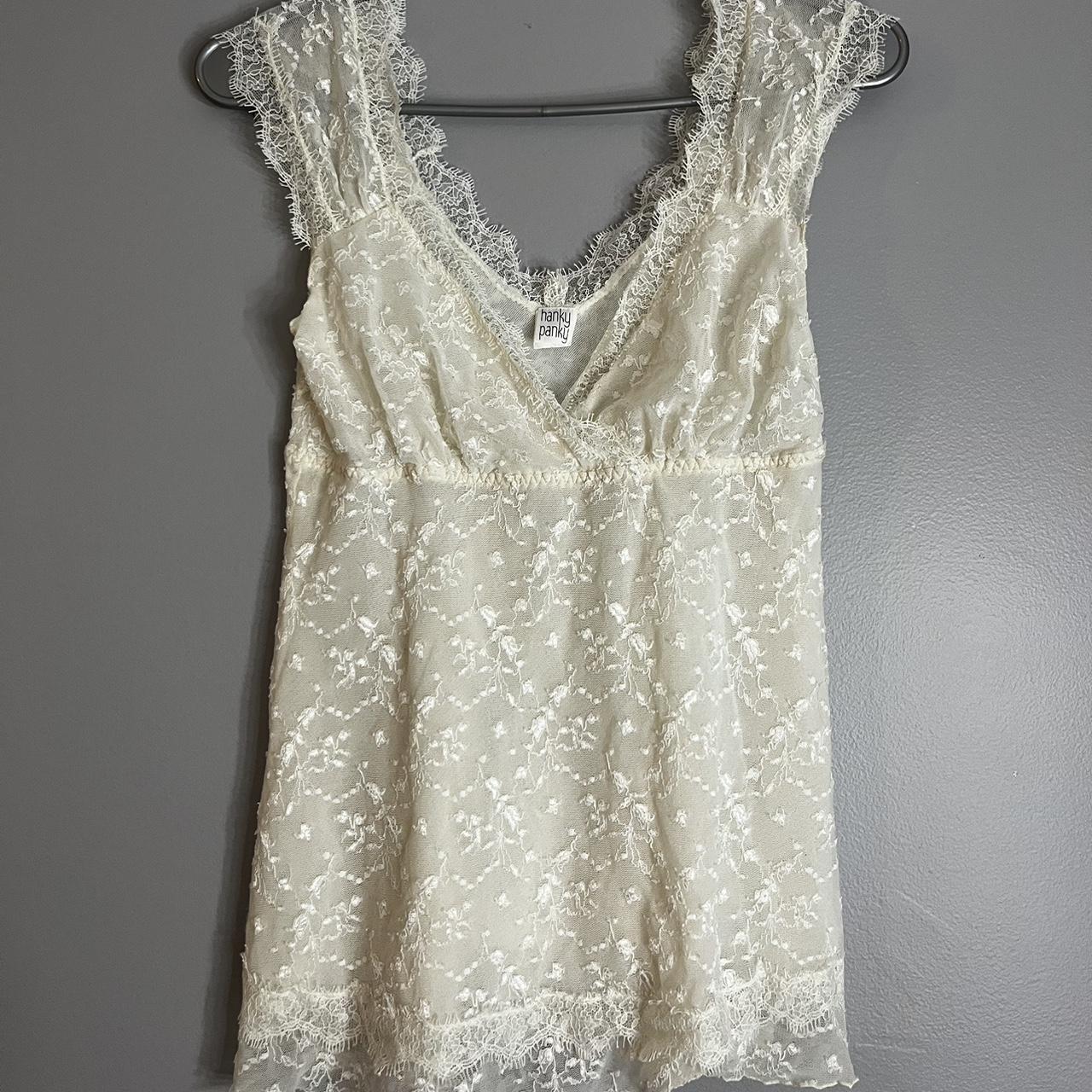 Cream and white lace babydoll top with a flattering... - Depop