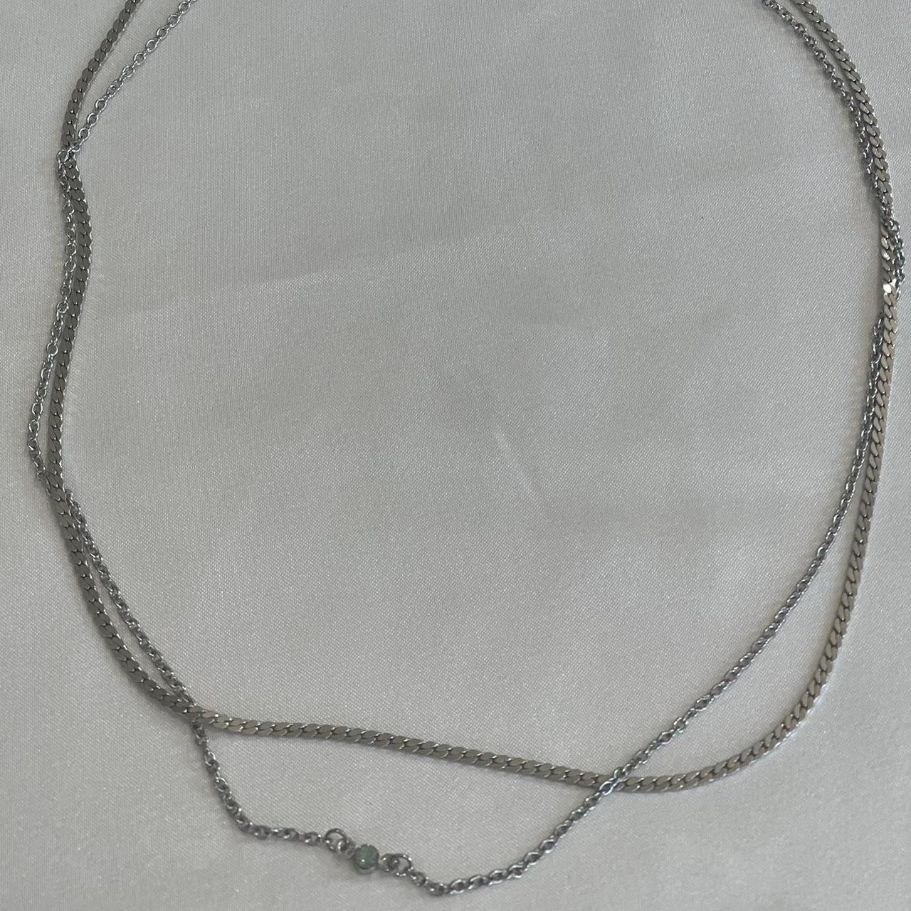 double chain silver necklace with dainty green... - Depop