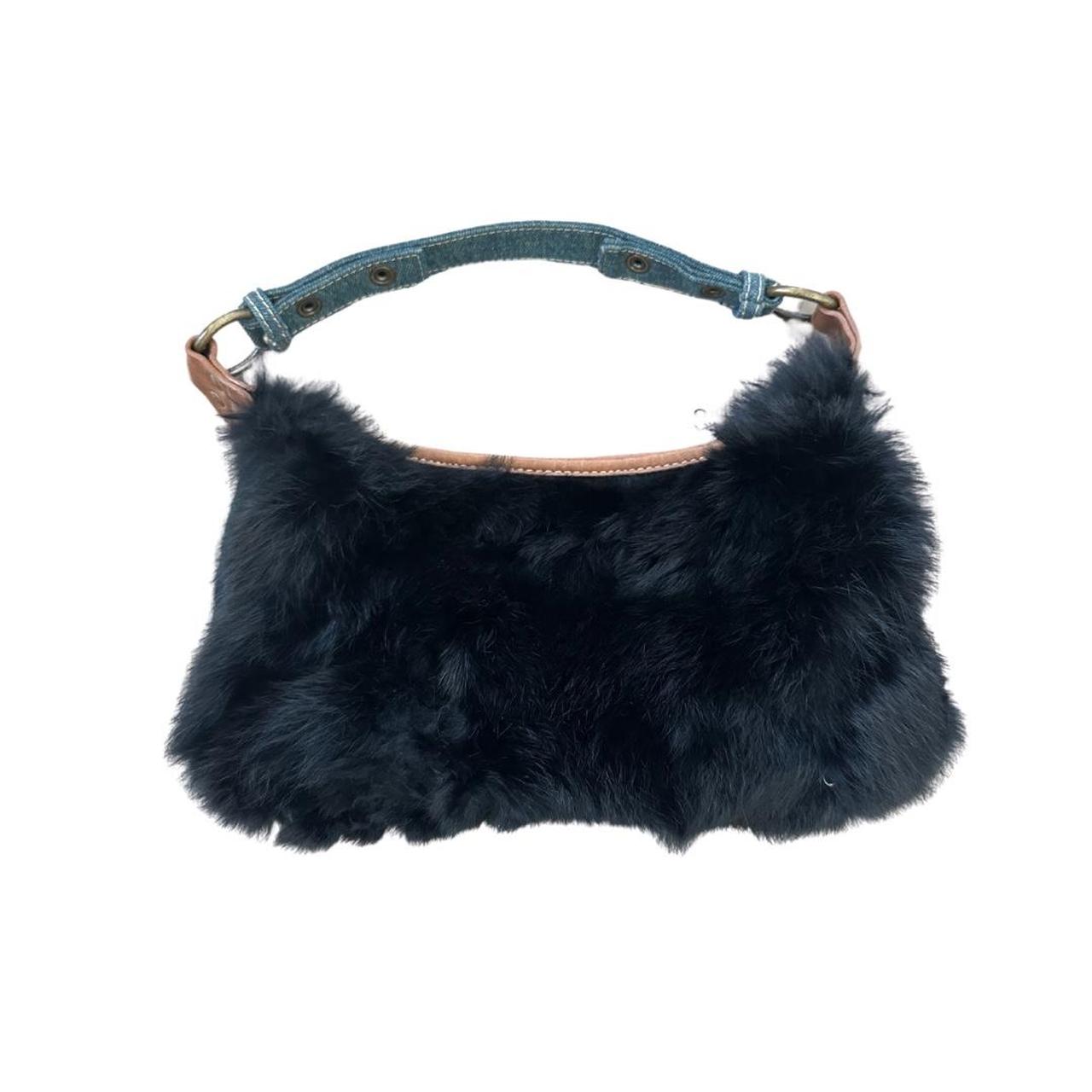 Bagtique Black and blue fur shoulder bag with... - Depop