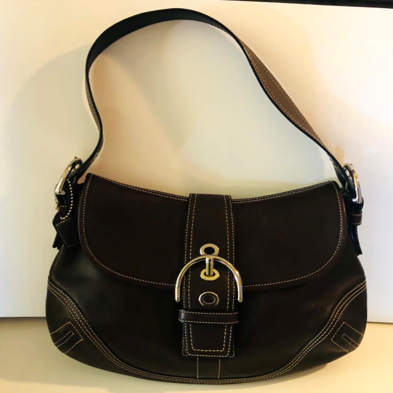 VINTAGE COACH Soho bag Leather Dark brown/ White... - Depop