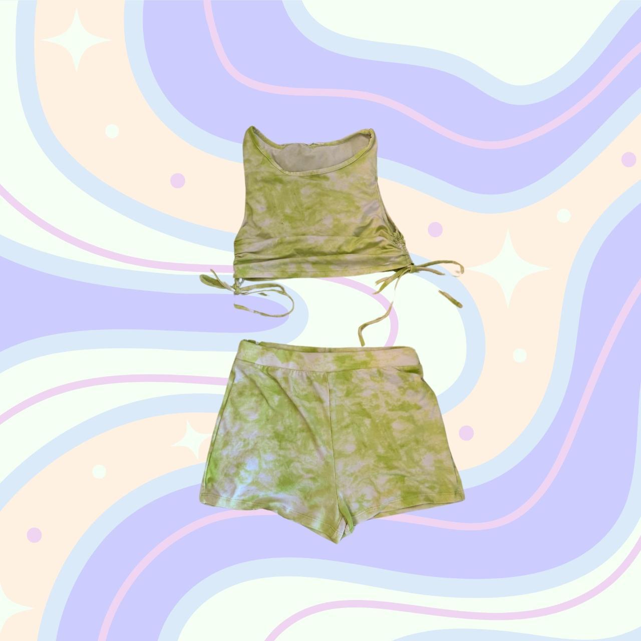 The Rave Box green and white two piece Size: Medium... | Depop