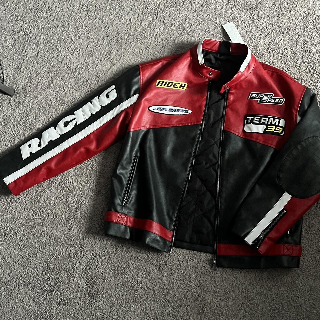 Black and red leather racing jacket #motorsport | Depop