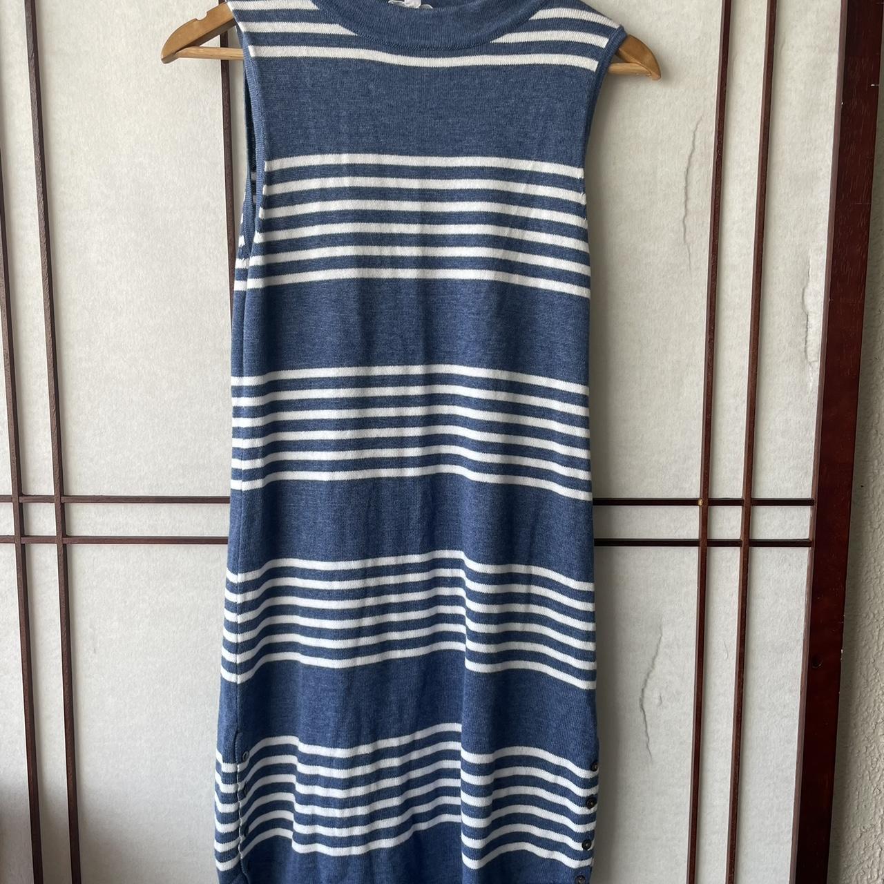 THML Blue and white striped dress with a relaxed fit... | Depop