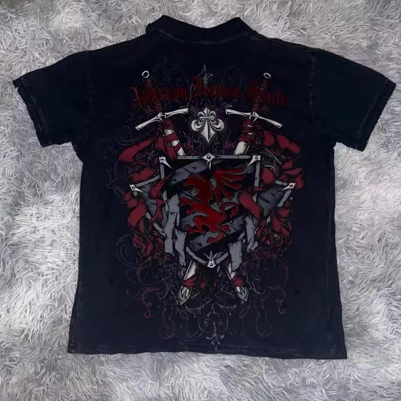 Black Affliction polo shirt with red accents -have... | Depop