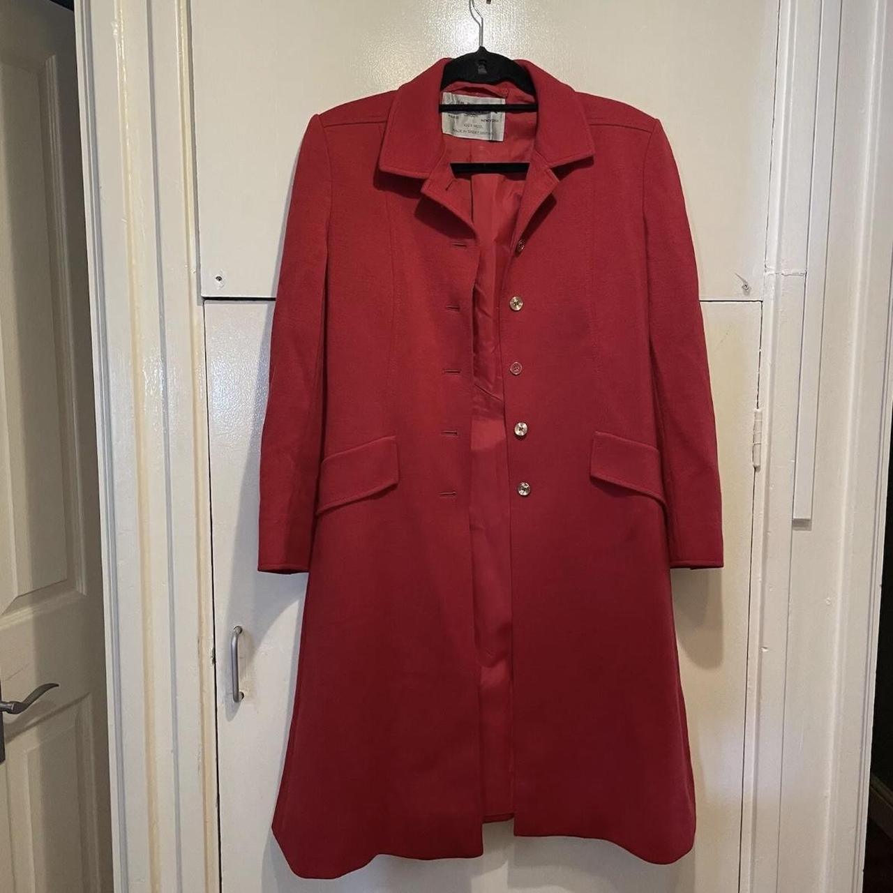 Jaeger 100% Wool Red Smart Coat with Gold Buttons &... - Depop