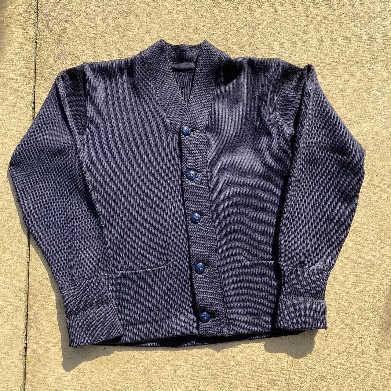 70s Heavy Wool College Style Cardigan - Depop