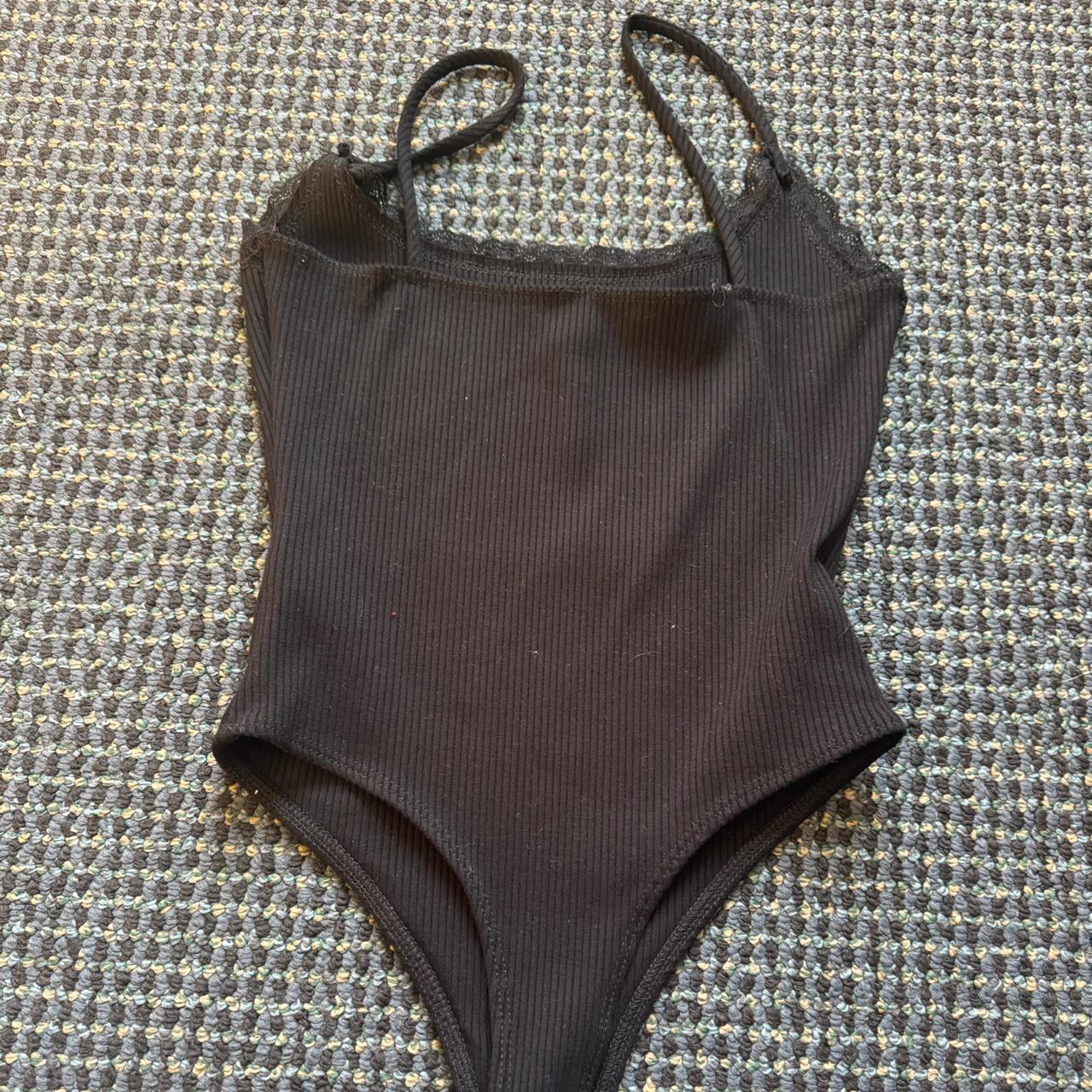 Black bodysuit with lace trim | Depop