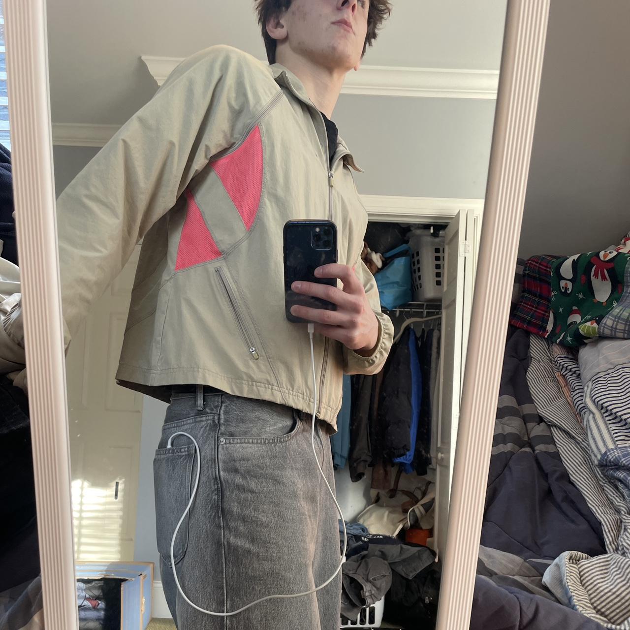 Tan and pink lightweight windbreaker fits like a... | Depop