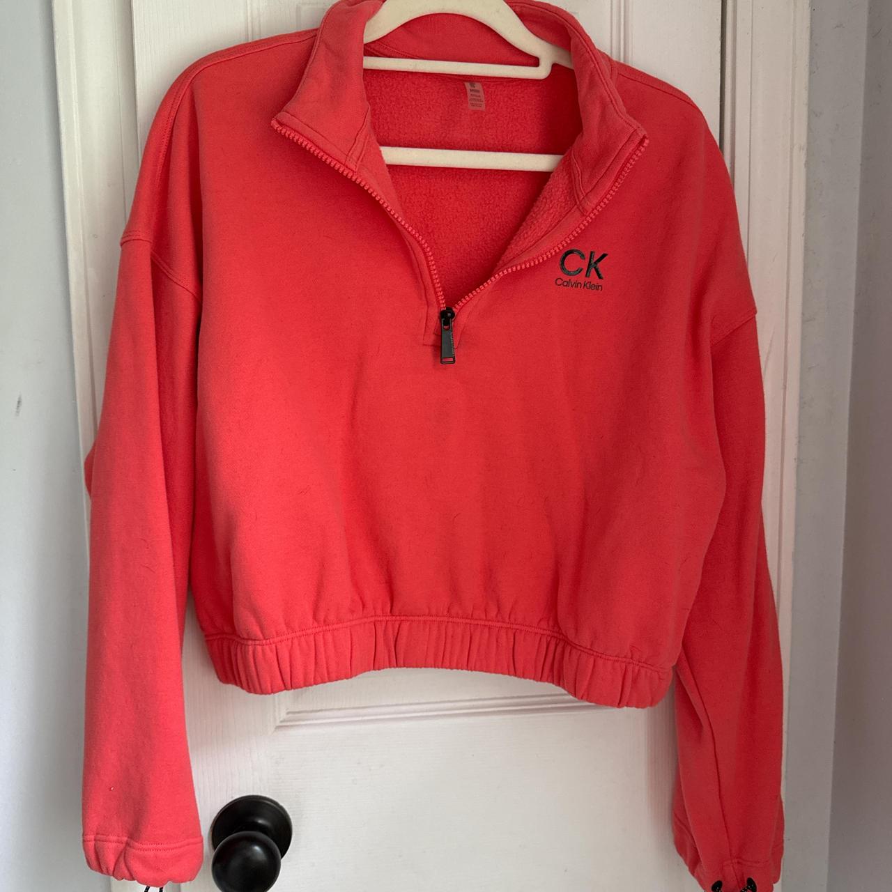 Coral cropped crewneck from Calvin Klein! Size... | Depop