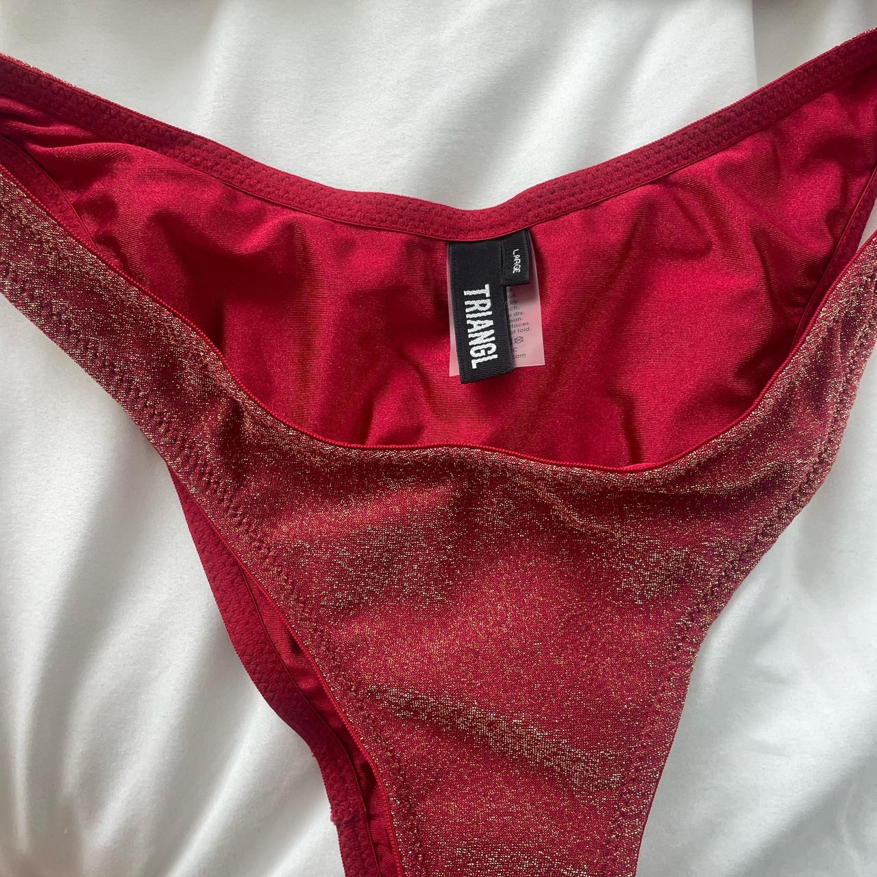 Triangl red bikini. Gold sparkles. Top is XL,... - Depop