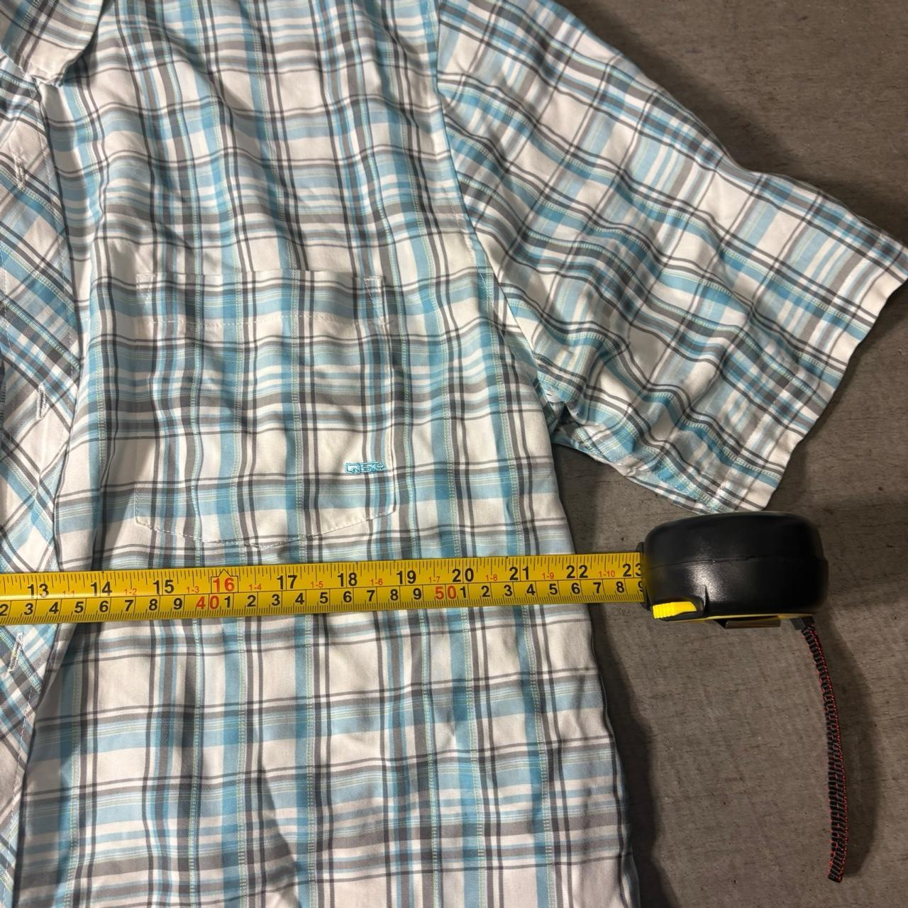 Quiksilver blue and white plaid short sleeve... | Depop