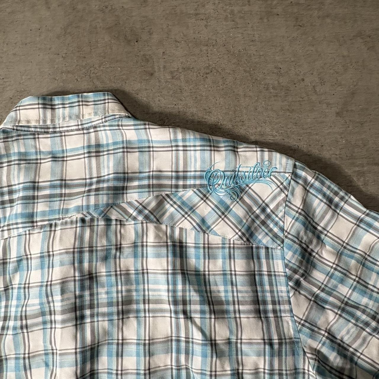 Quiksilver blue and white plaid short sleeve... | Depop