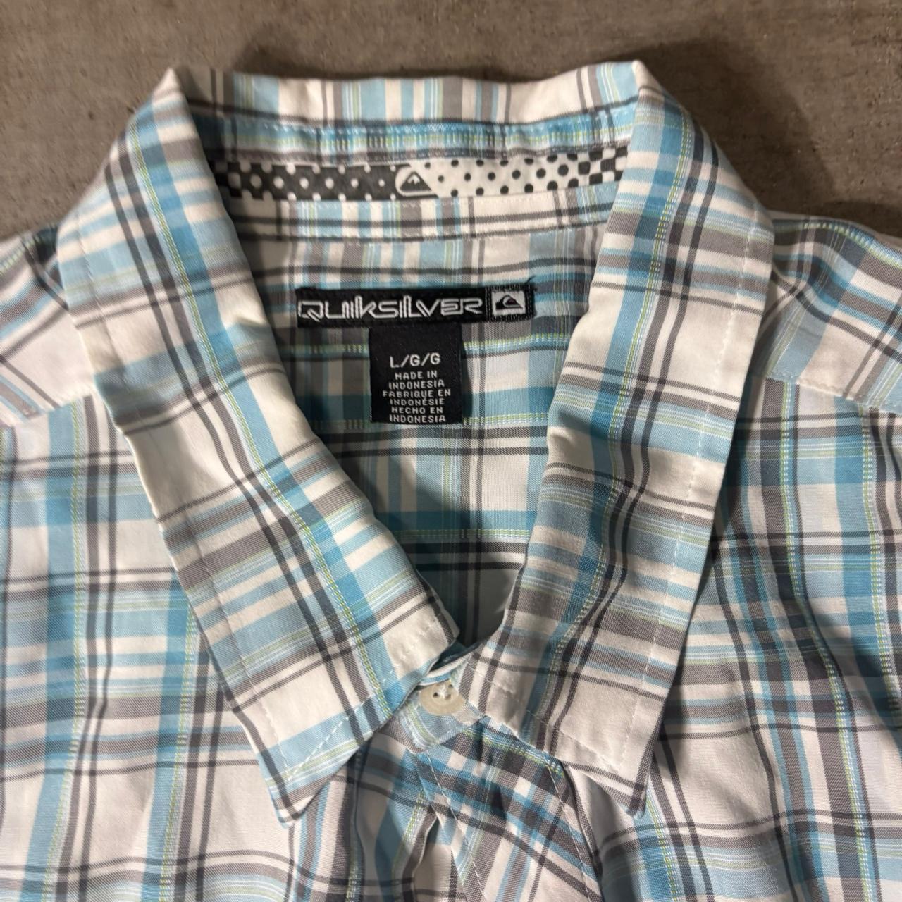 Quiksilver blue and white plaid short sleeve... | Depop