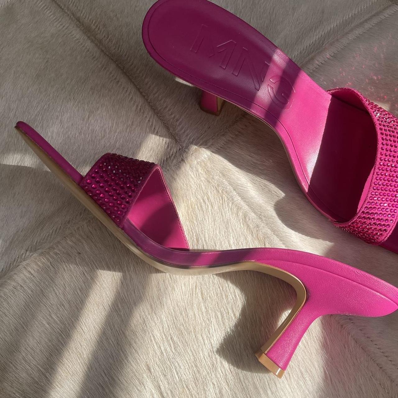 MANGO hot pink rhinestone mule sandals with kitten... - Depop