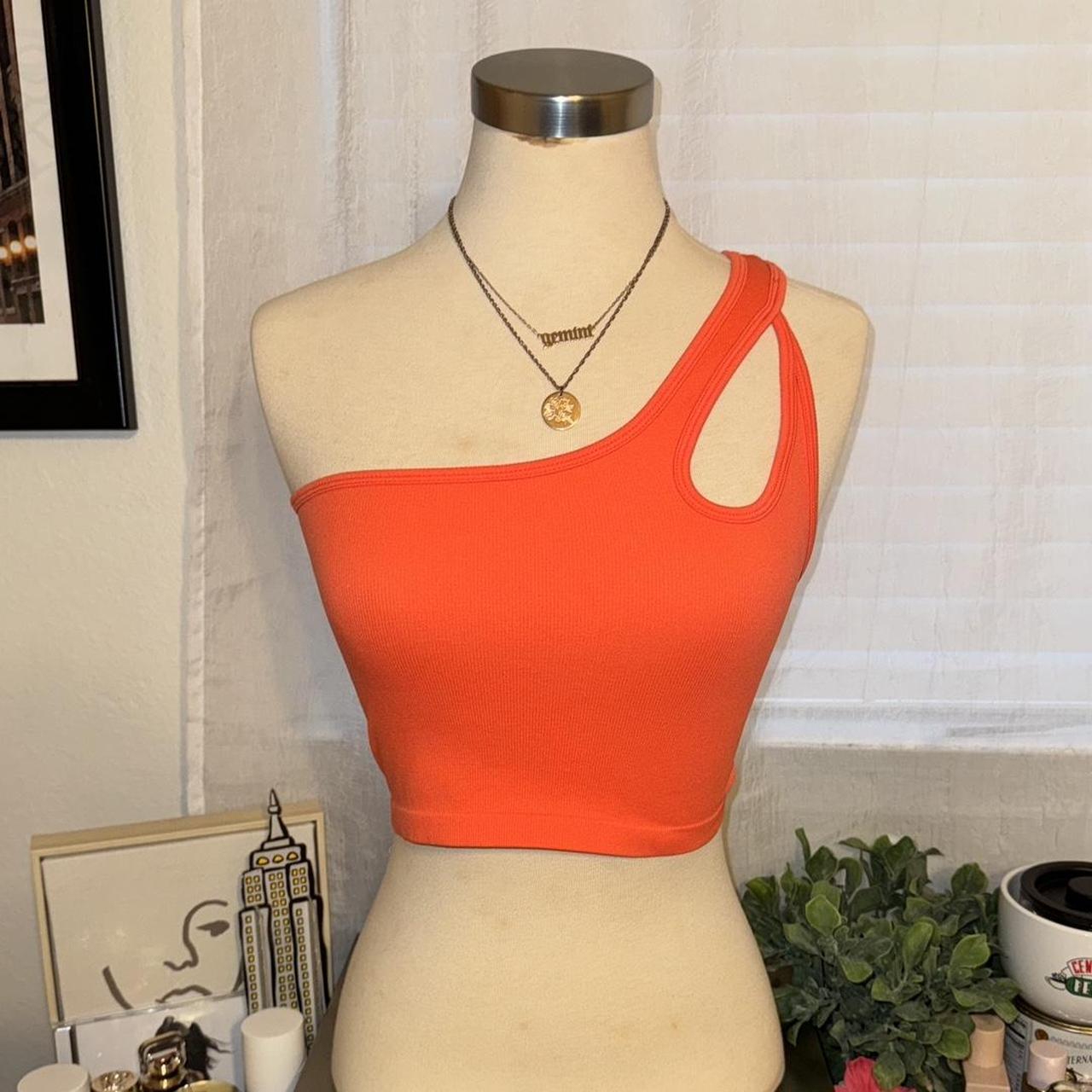 Size medium bright orange top with one-shoulder from... - Depop