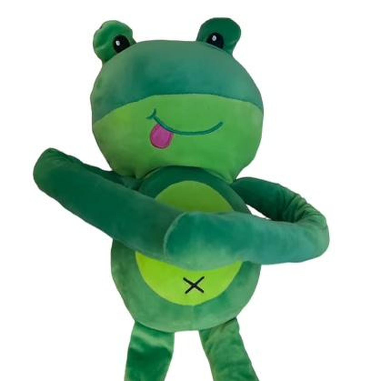 Green and black frog plush Velcro stuffed animal - Depop