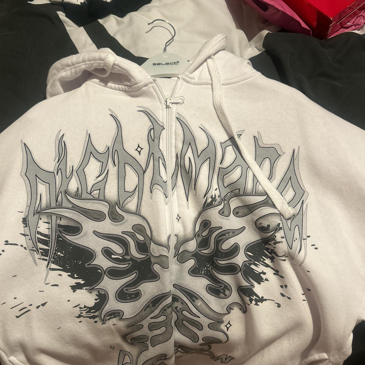 Black and white zip-up hoodie #goth #y2k - Depop