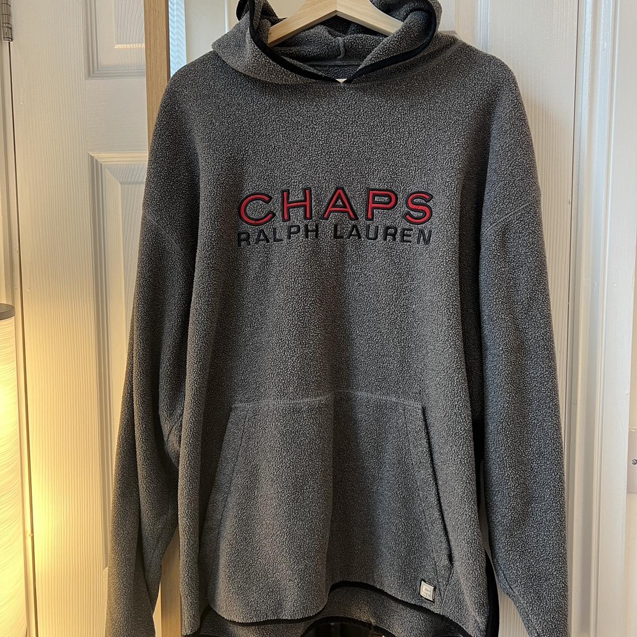 Chaps Ralph Lauren Grey Fleece Hoodie Size:... - Depop