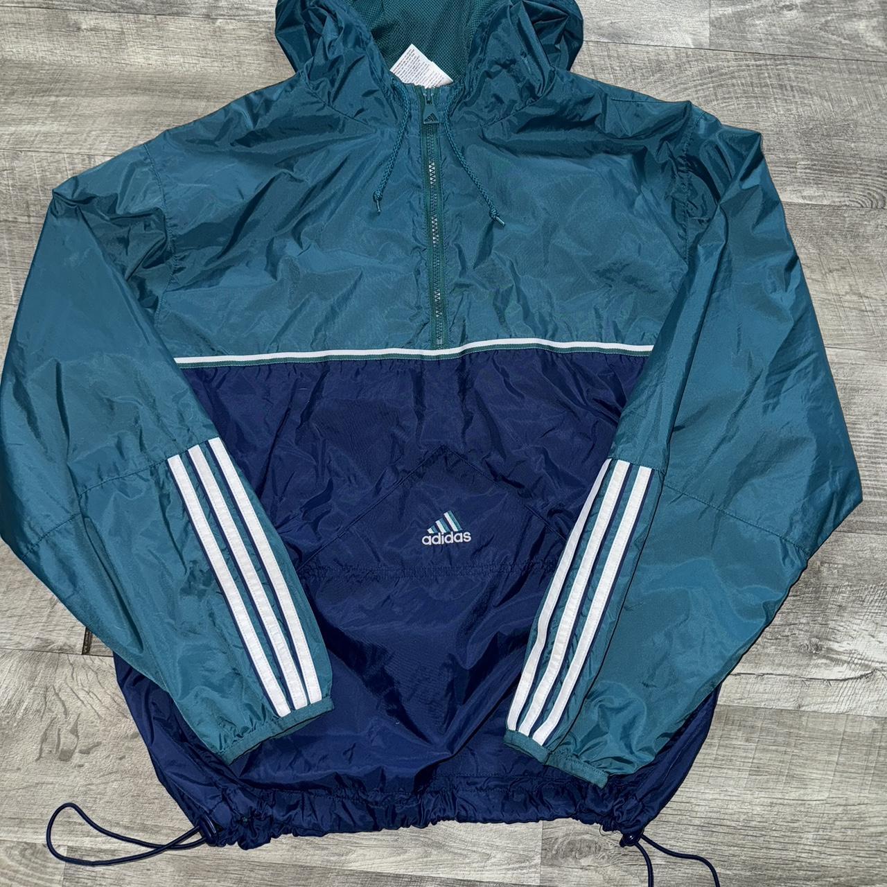 Adidas windbreaker jacket in teal and navy blue with... - Depop