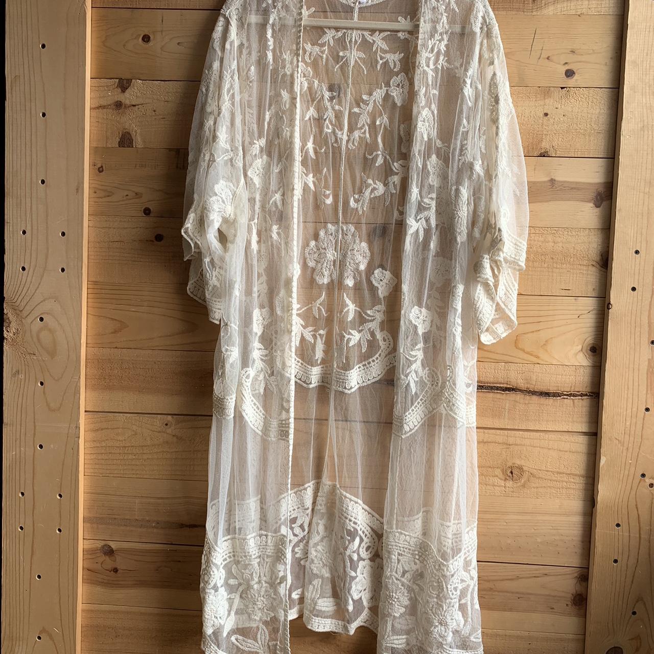 Beautiful flowy, long lace cardigan! No snags or... - Depop