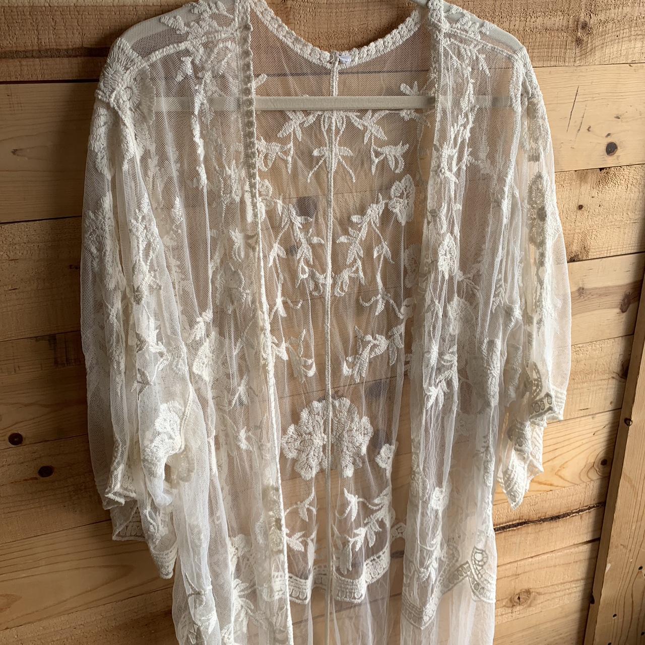 Beautiful flowy, long lace cardigan! No snags or... - Depop