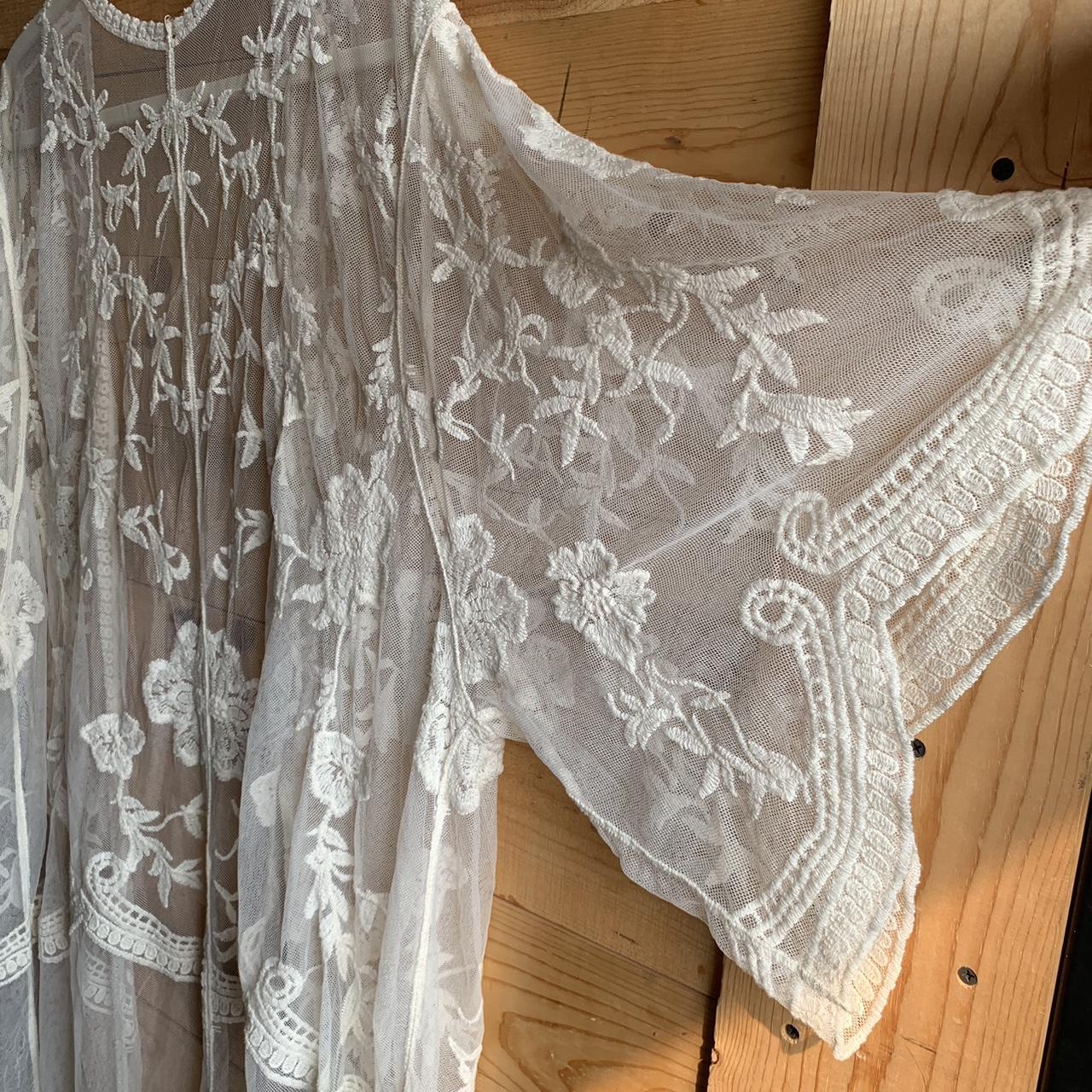 Beautiful flowy, long lace cardigan! No snags or... - Depop