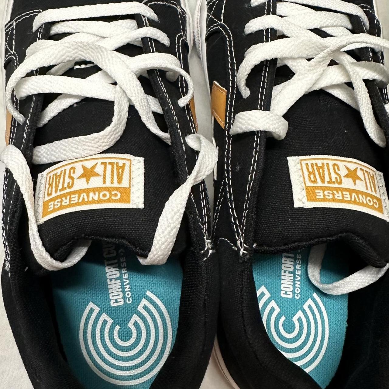 Black Converse All Star trainers with blue insoles... - Depop