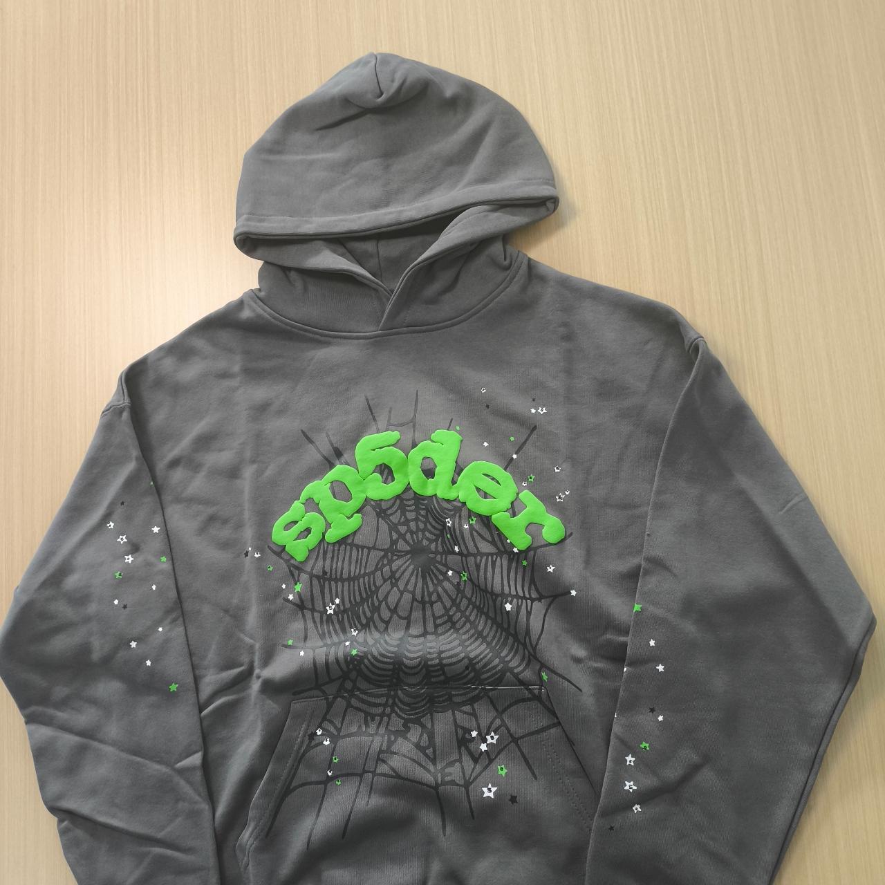 sp5der greey and green hoodie size L brand... - Depop