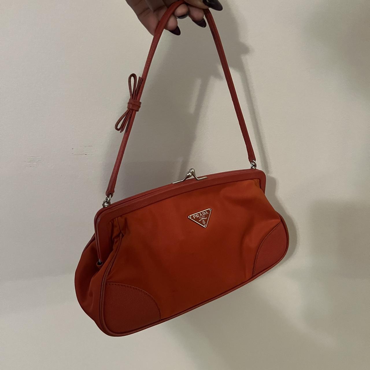 Vintage Orange Prada nylon tessuto Bow shoulder Bag... - Depop