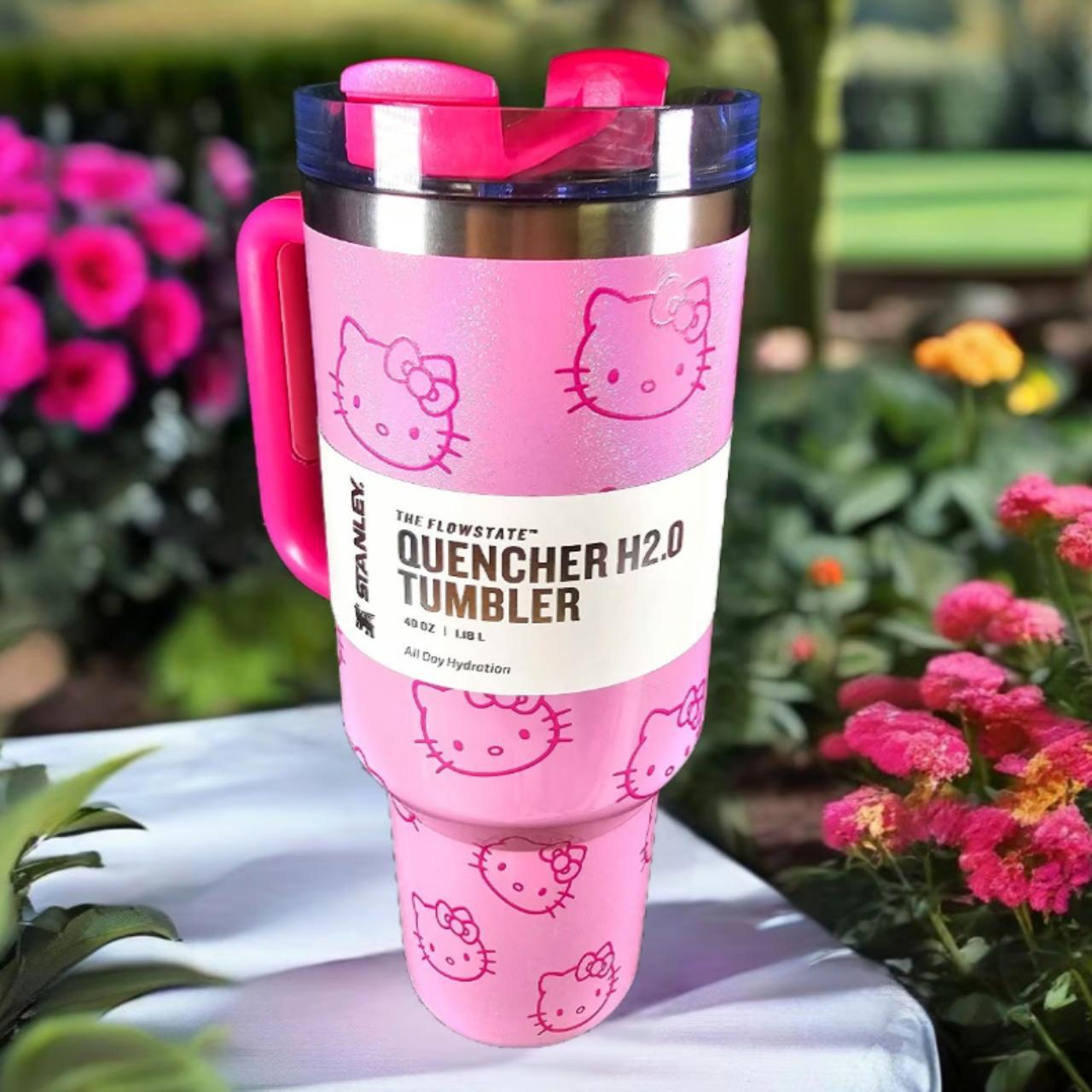 Stanley 40 oz hello kitty tumbler cup pink white... | Depop