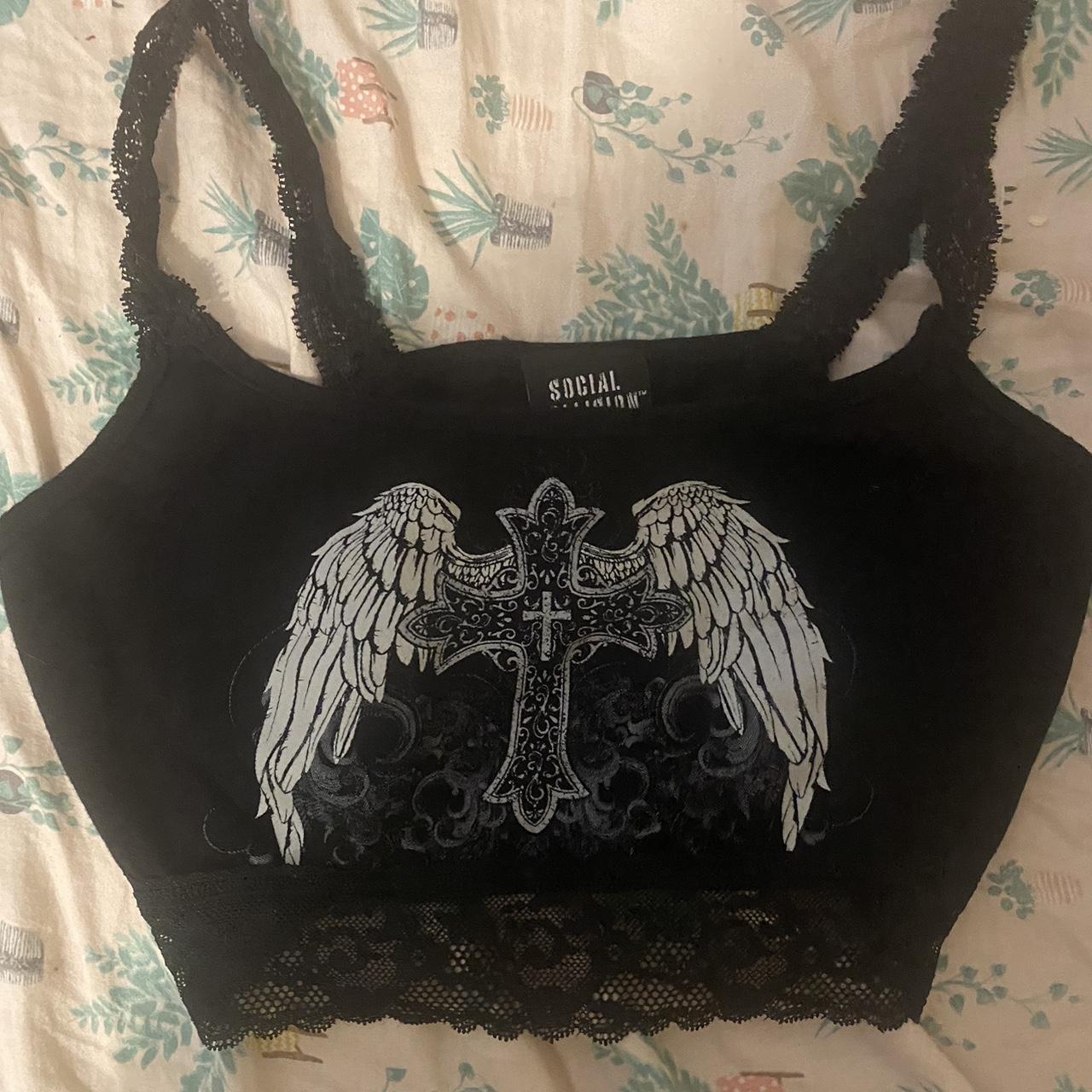 Hot topic mini crop top lace detailing tank top... - Depop