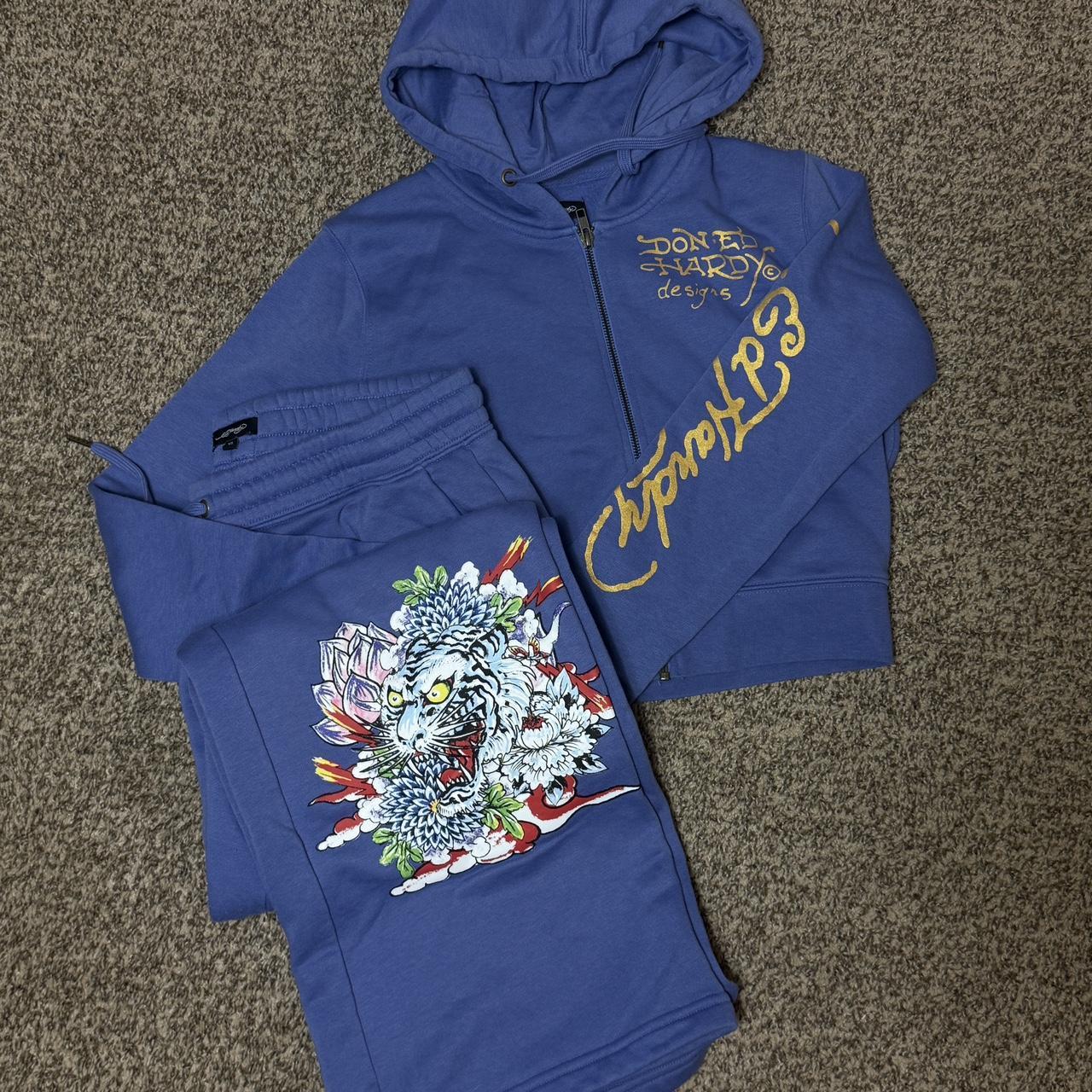 Ed Hardy Blue Skies Pants Set V2 "Dusty Blue" Size... | Depop