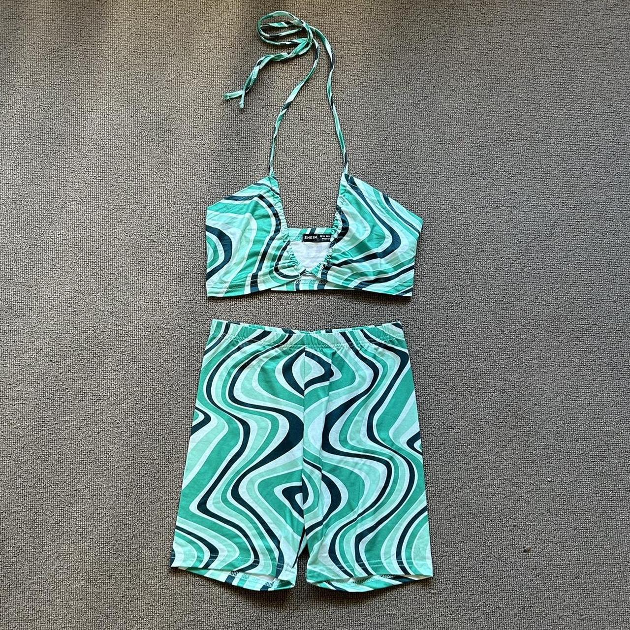 2 piece set 💚 green & black matching set with tie... | Depop