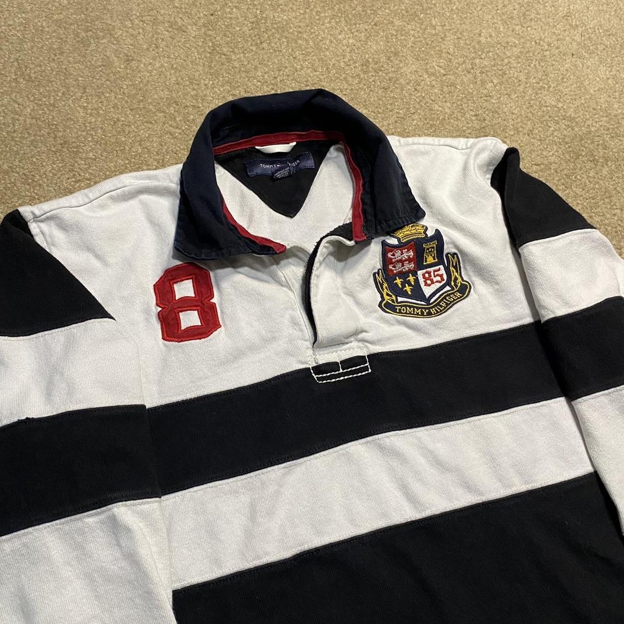 Tommy Hilfiger Long Sleeve Rugby Polo Black White... - Depop