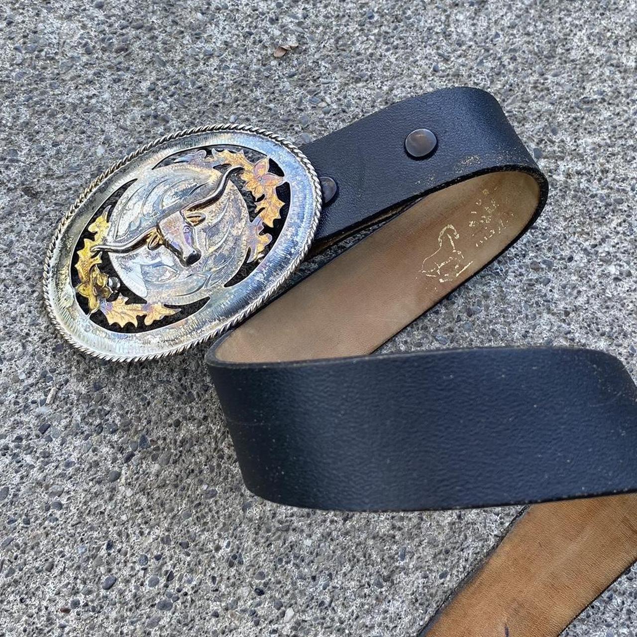 Texas Long Horn Cow Steer Cattle raised western belt... - Depop