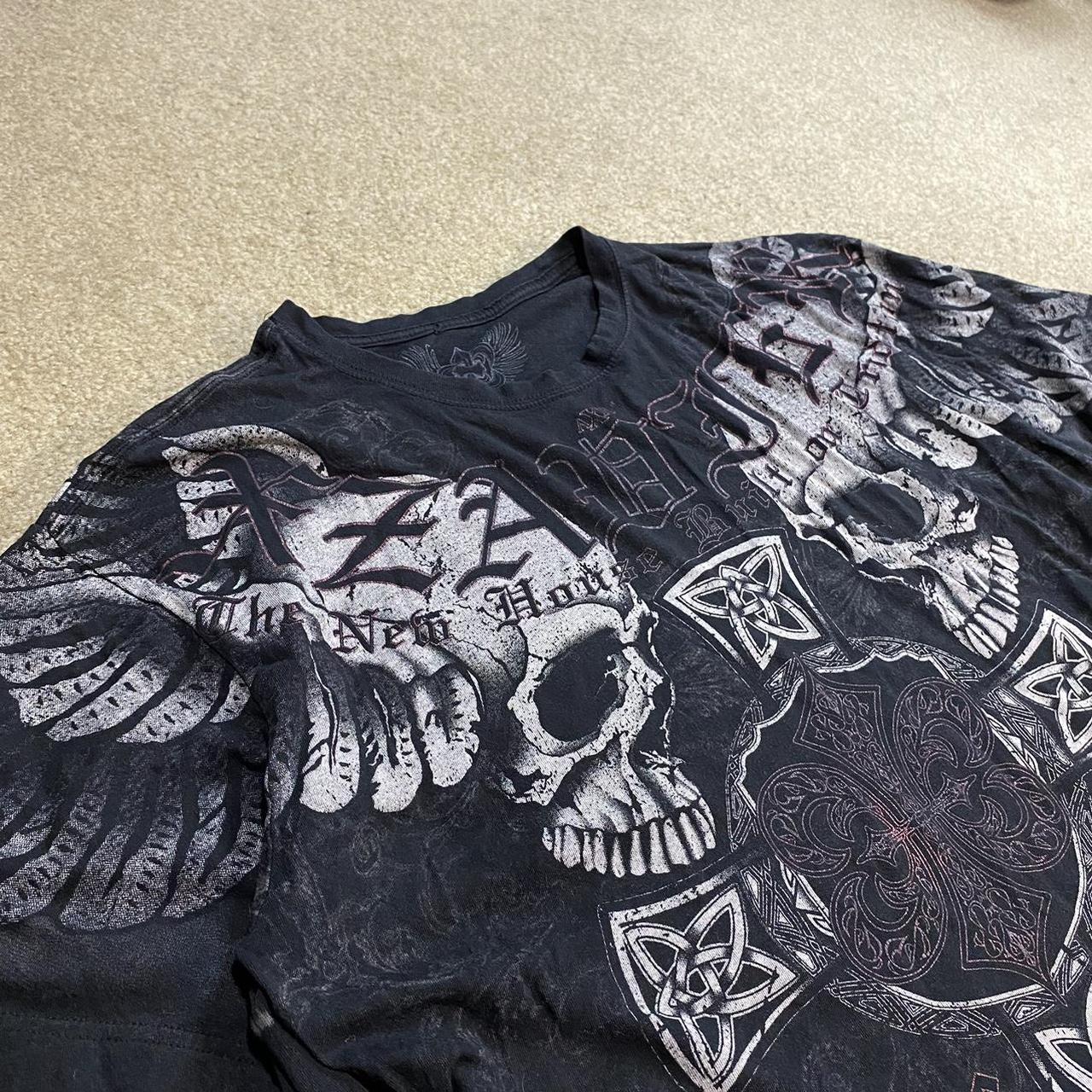 XZAVIER UNLIMITED crazy skulls n crosses tee XL I... - Depop