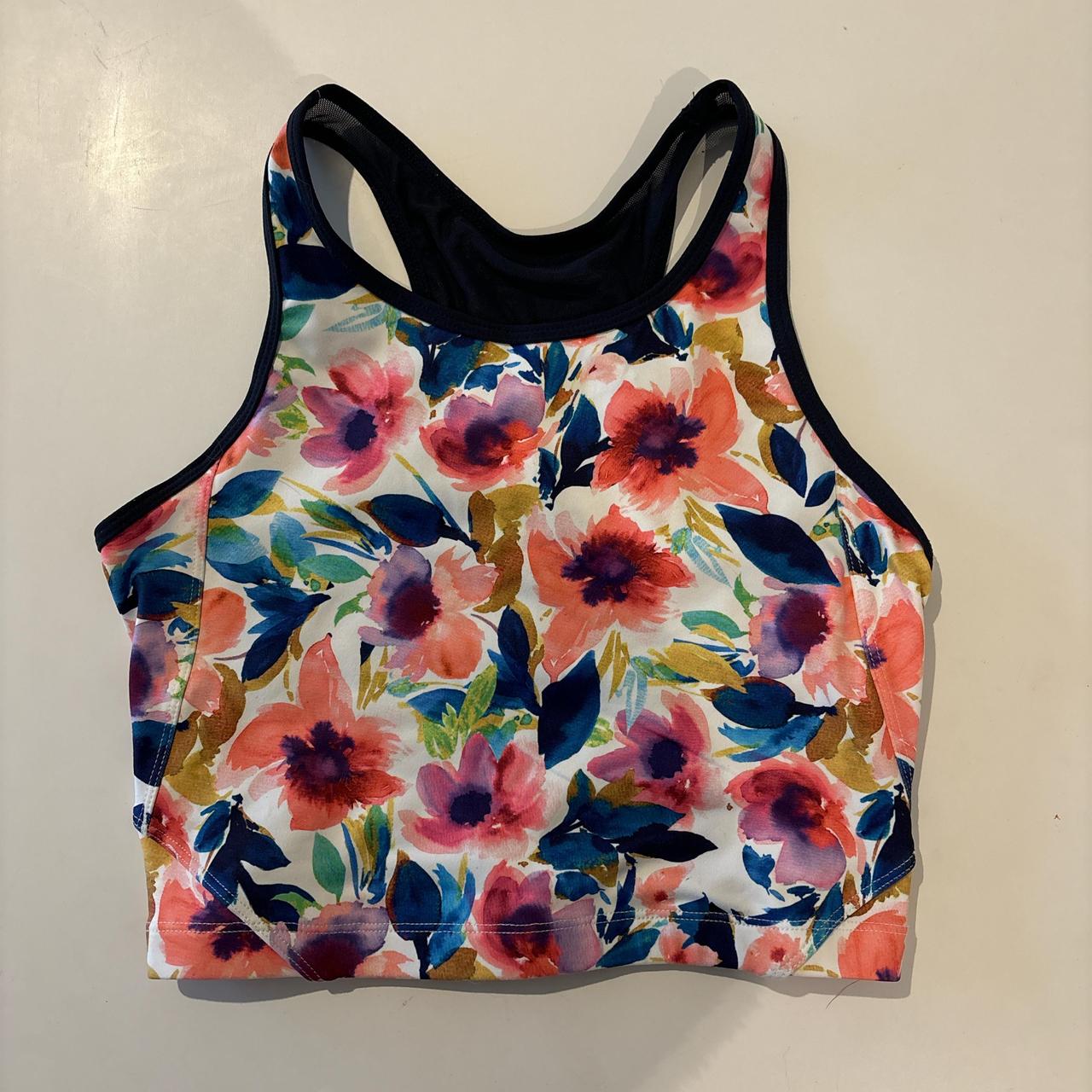 Cute floral, watercolour longline crop. Never worn -... - Depop